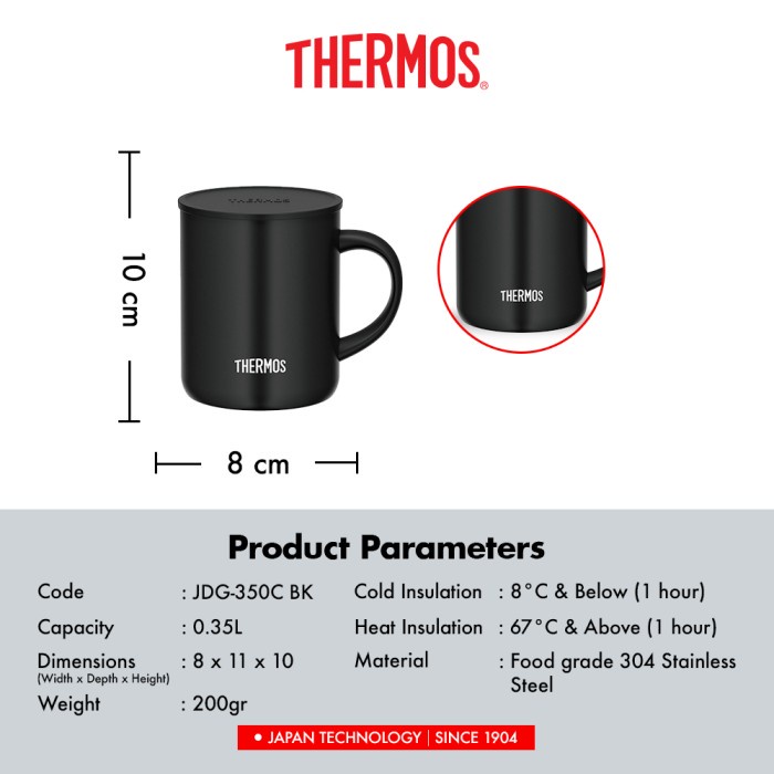 Jual Thermos Vacuum Insulated Mug With Lid Black - 350 Ml (Jdg-350C Bk) | Shopee Indonesia