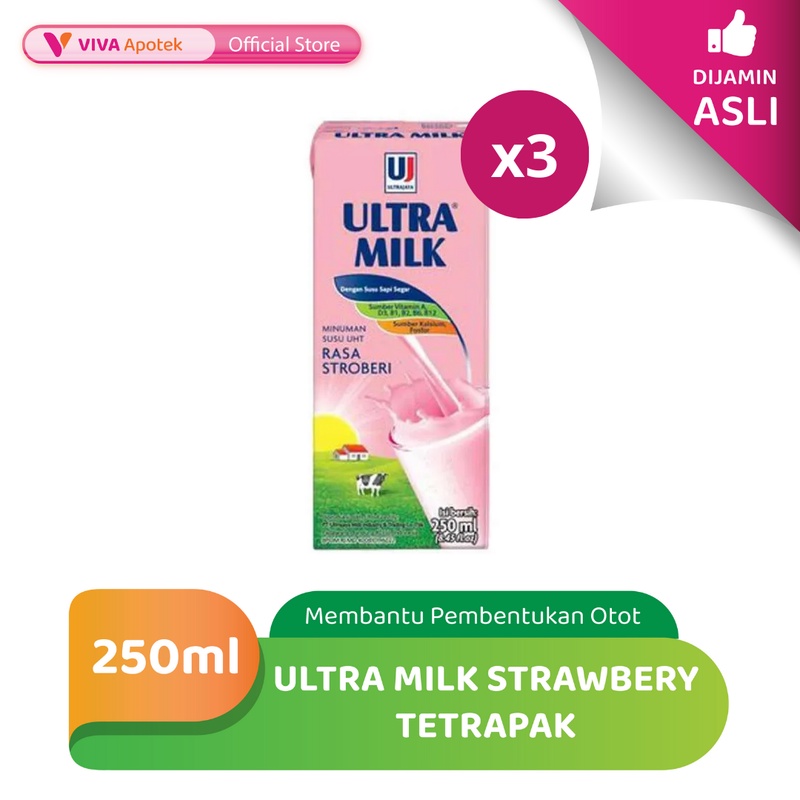 Jual Ultra Milk Strawbery Tetrapak 250 ml (Pack - 3 Pcs) | Shopee Indonesia