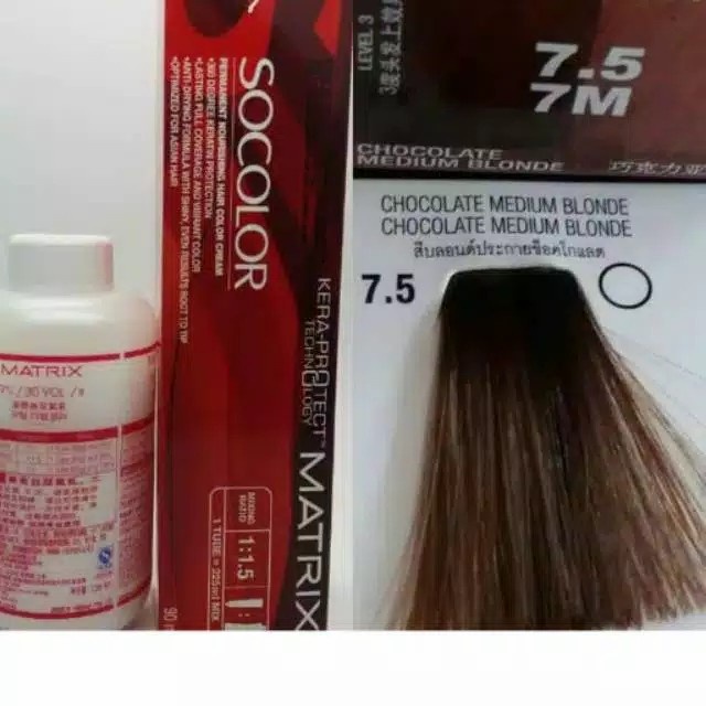 Jual paket cat matrix socolor 7.5 7M chocolate medium blonde oxydant ...