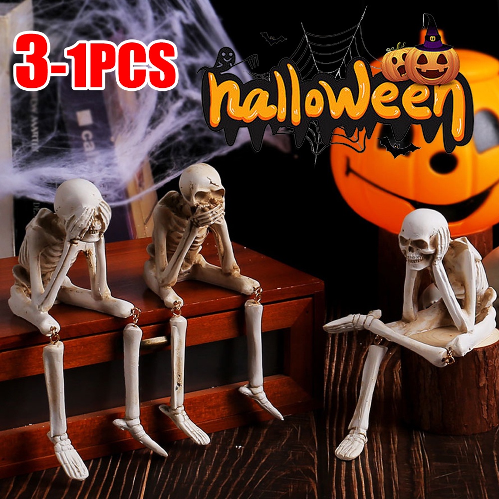 Jual Skull Statues Halloween Decoration See Speak Hear No Evil Skeleton ...