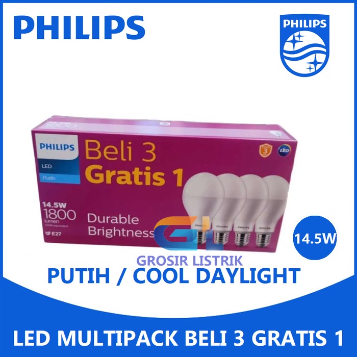 Jual Lampu Philips LED Bulb Multipack 14.5W Putih (Paket 14.5 14,5 W Watt) | Shopee Indonesia