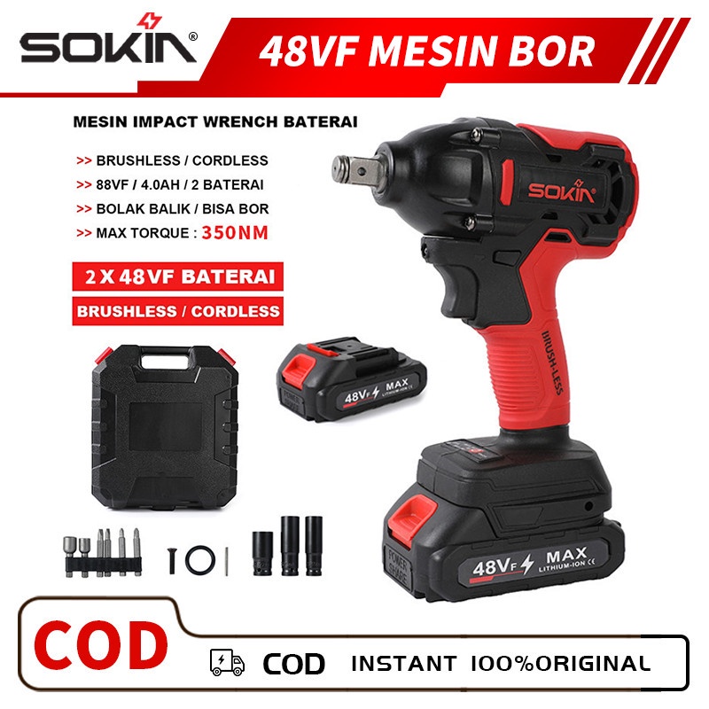 Jual Brushless Mesin bor Impact baterai 13MM Cordless Impact wrench Impact 2baterai impek ...