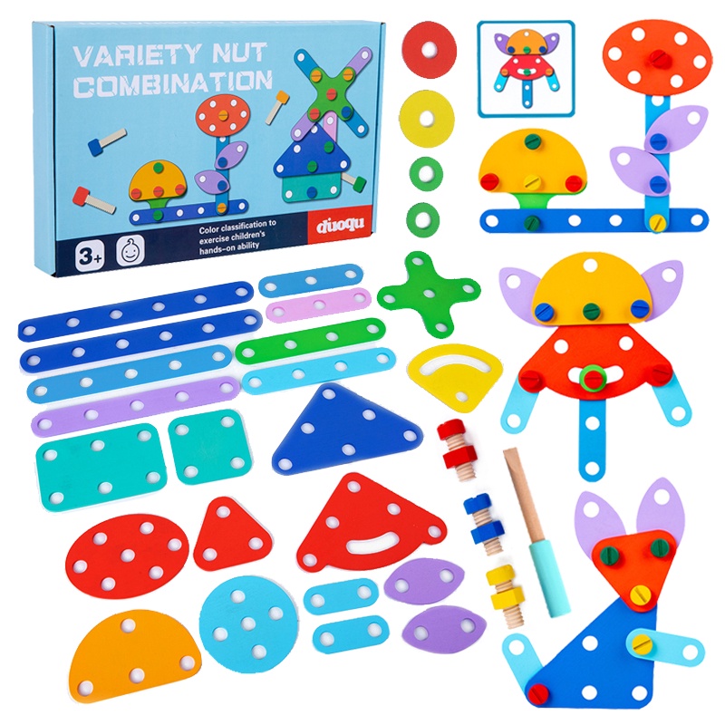 Jual Montessori Screw Nut Puzzles Wooden Toys Educational Shape ...