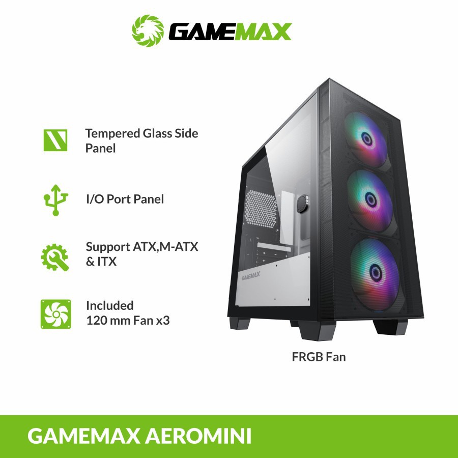 Jual Gamemax Aero Mini Casing Komputer Gaming 3Fan RGB Tempered Glass ...