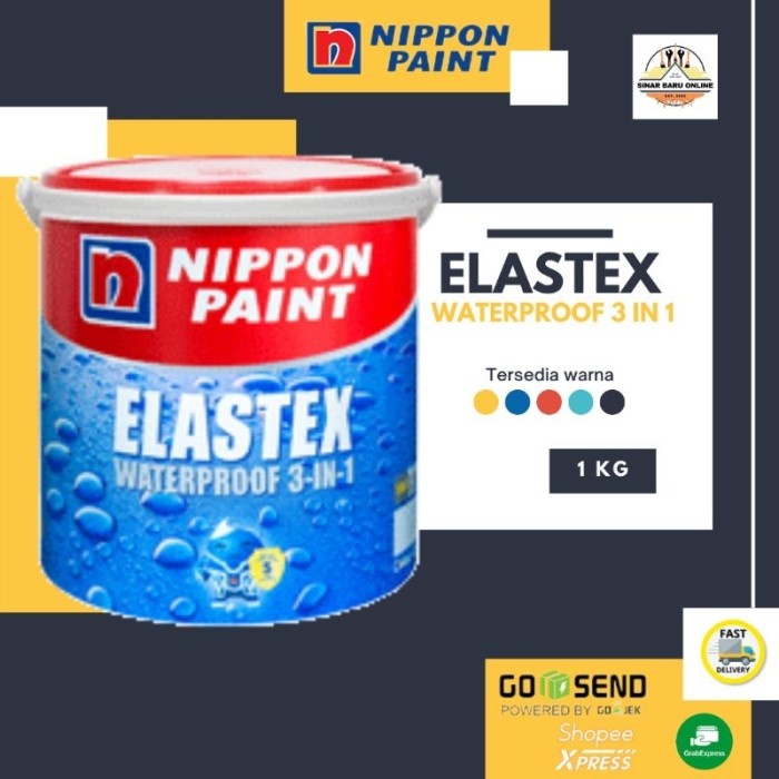 Jual (TopSeller) Cat Tembok Eksterior Nippon Paint Elastex 1 Kg Waterproof 3 in 1 / Cat Pelapis ...