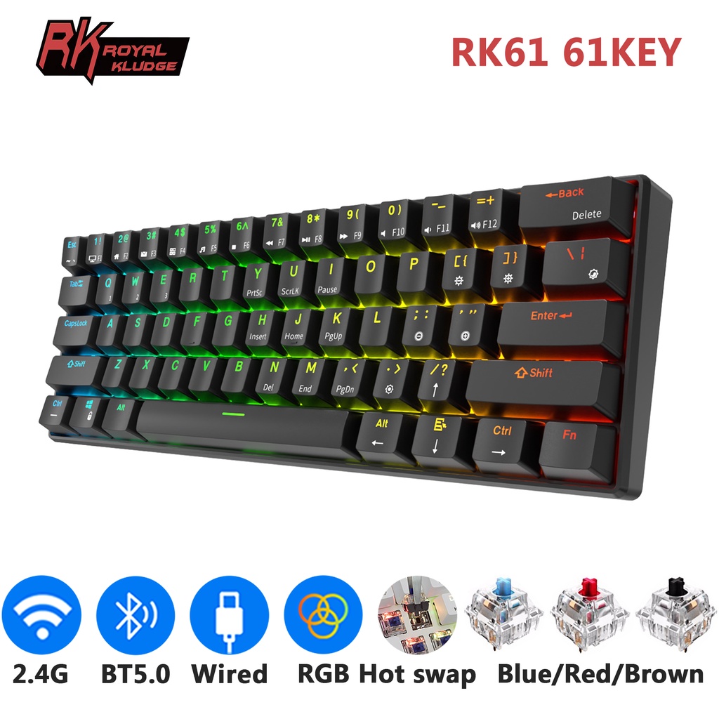 Jual Rk Royal Kludge Rk61 Tri-Mode Bt5.0/2.4G/Usb Mechanical Keyboard ...