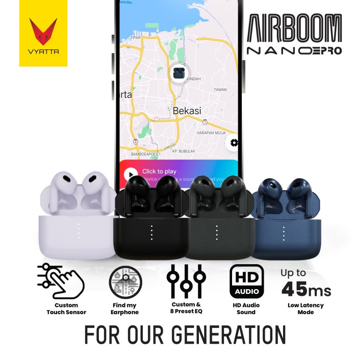 Jual VYATTA AIRBOOM NANO PRO TWS BLUETOOTH HEADSET EARPHONE EQ CUSTOM G ...