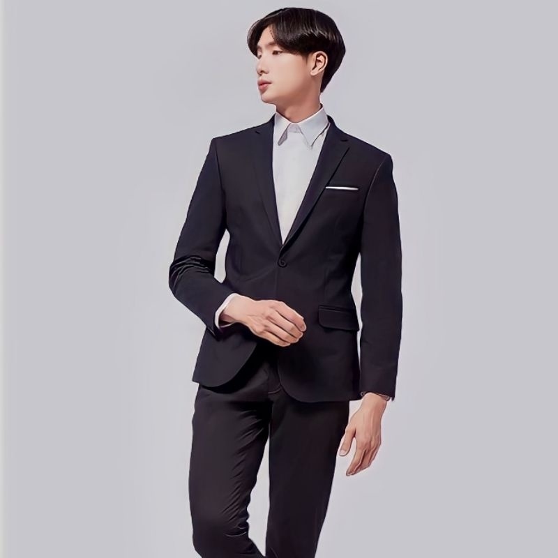 Jual Jas Pria hitam buat wisuda nikah kondangan Blazer Slimfit Kuliah kerja kantor bahan ...