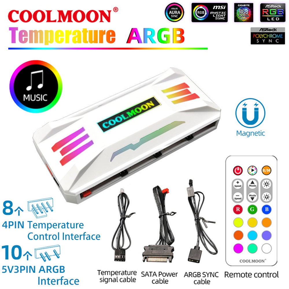 Jual COOLMOON ARGB Controller 4 Pin PWM 5V 3 Pin Aura Sync Cooling Fan ...