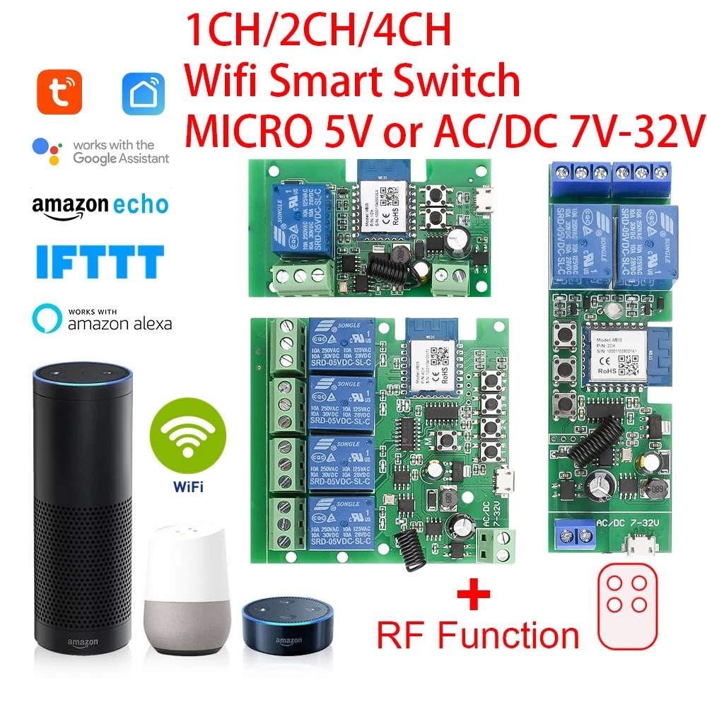Jual Tuya RF 433mhz WIFI Switch Module AC/DC 7-32V 1/2/4 Channel ...