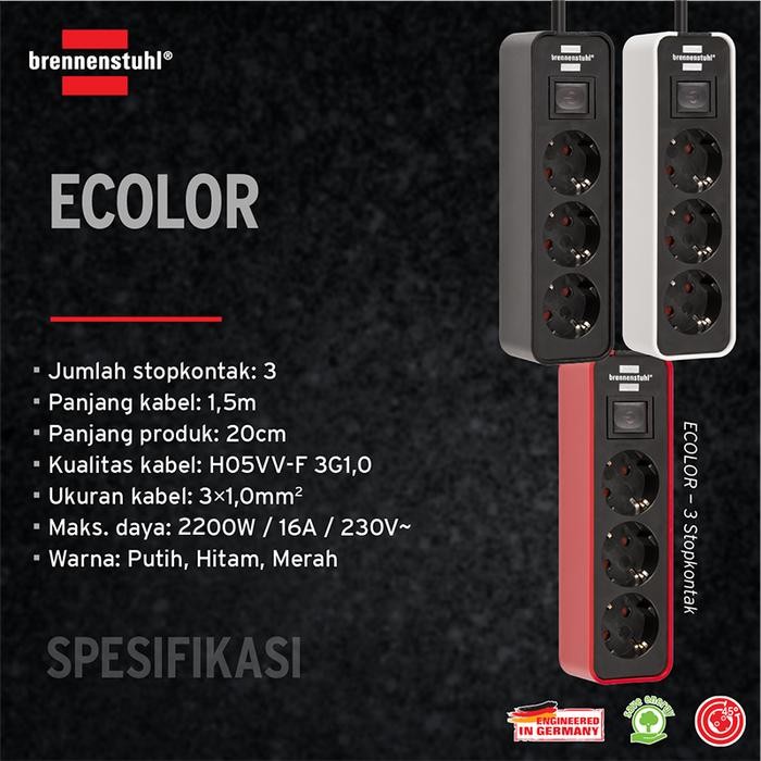 Jual STOP KONTAK BRENNENSTUHL ECOLOR 3-SOKET MERAH/HITAM DENGAN SWITCH ...