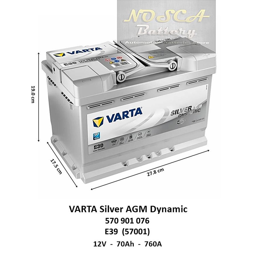 Jual Aki VARTA Silver Dynamic AGM 570 901 076 / 57001 (E39) 70Ah DIN ...