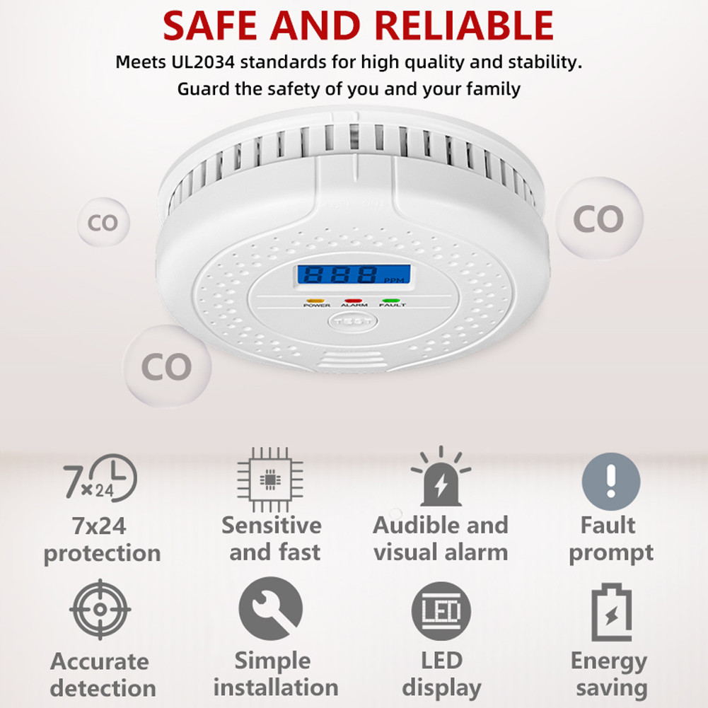 Jual Digital Carbon Monoxide Detector Audible And Visual Alarm Battery ...