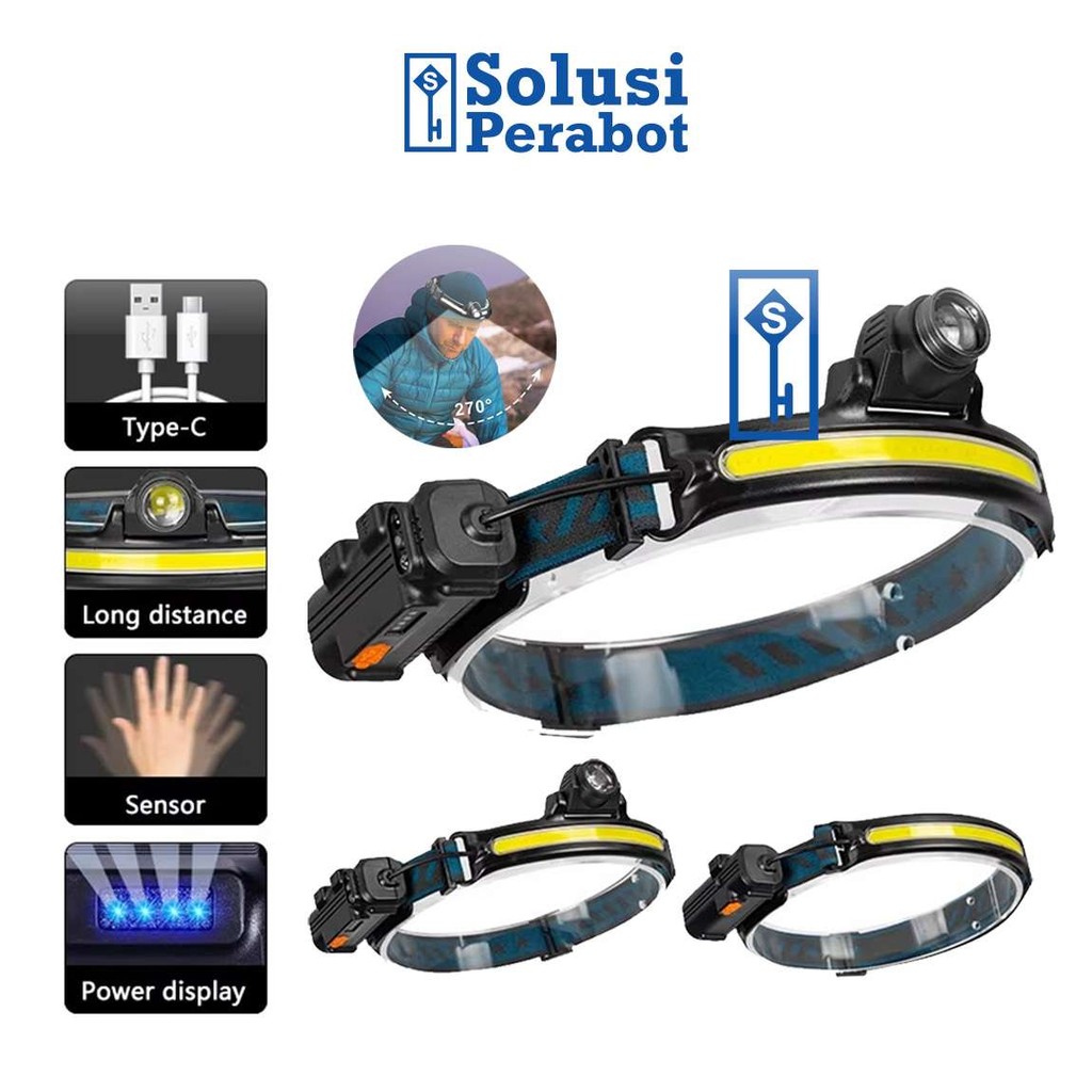 Jual Senter Kepala Headlamp LED COB Motion XPG Sensor Zoom 6 Mode ...