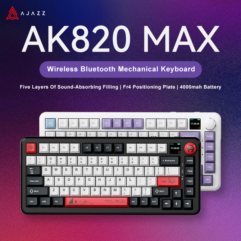 Jual Ajazz AK820 MAX 75% Mechanical Keyboard, Gaming Keyboard with TFT Screen and Knobs ...