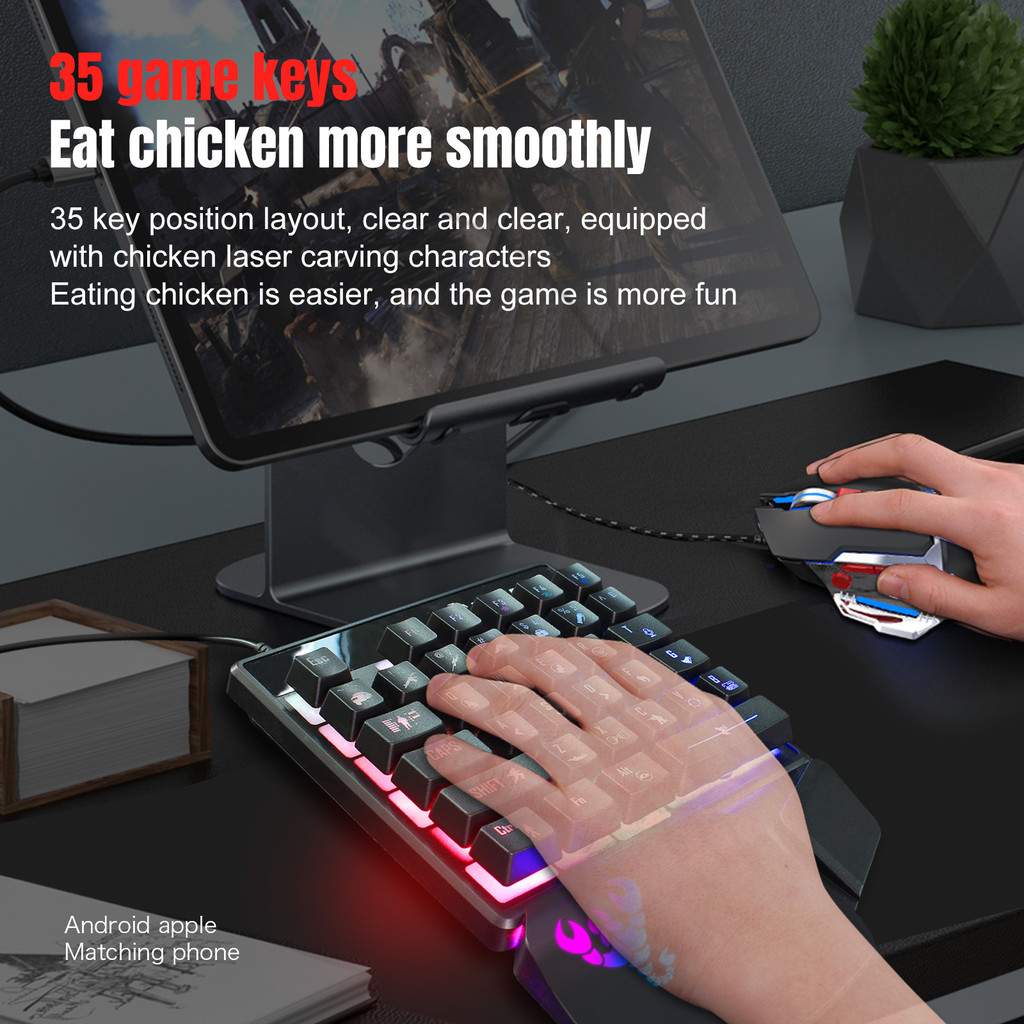 Jual One-handed Gaming Keyboard RGB Mouse Set for PC Teclado Gamer ...