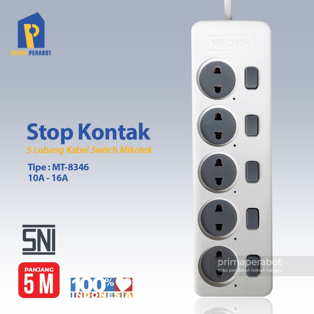 Jual Stop Kontak Dengan Switch 5 Socket 5 Meter Colokan Listrik 5L5M ...