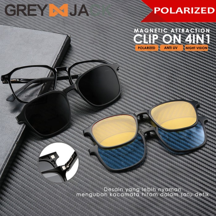 Jual Grey Jack Kacamata Clip On 4In1 Lensa Polarized Model Kotak Tr90 6205 Harga Promo | Shopee ...