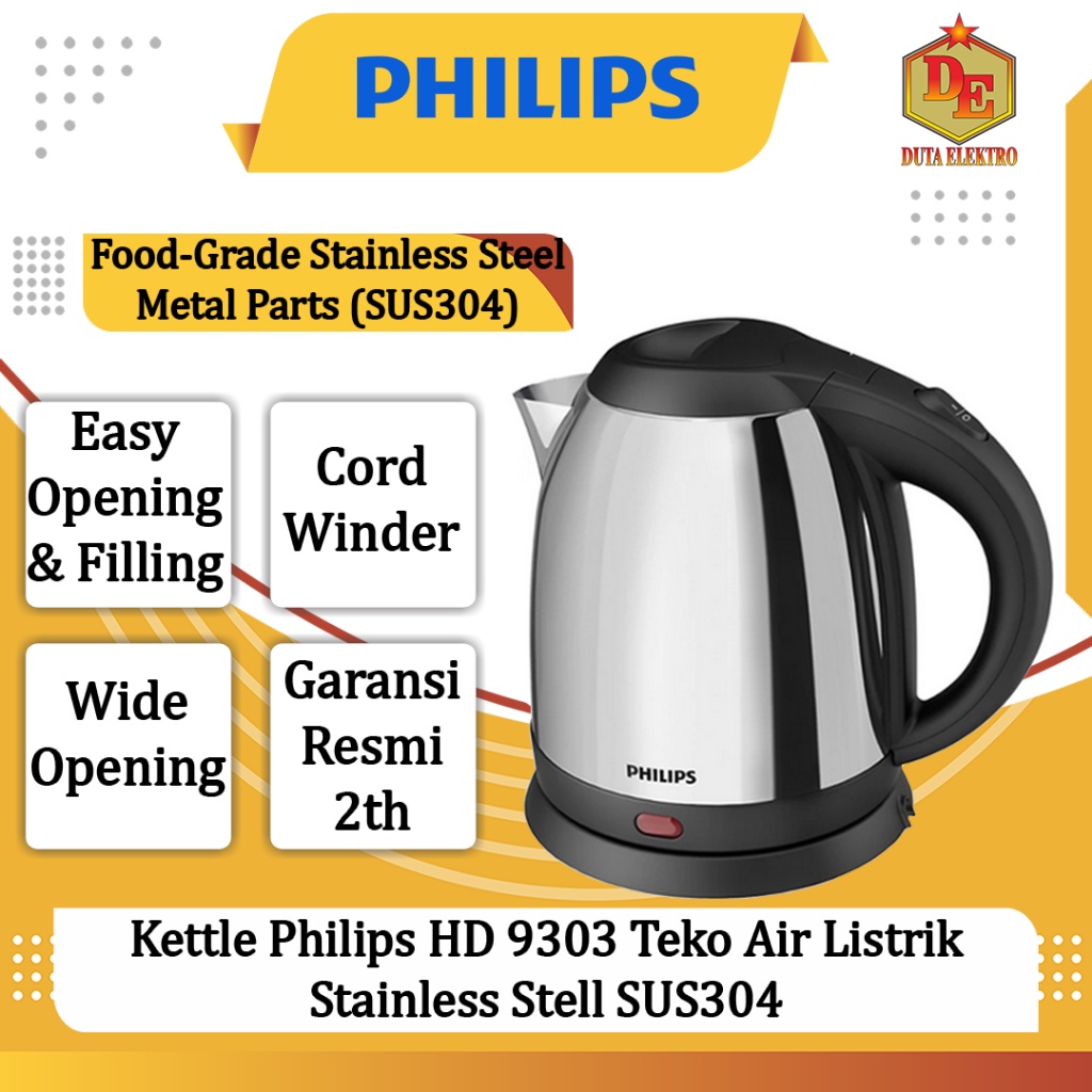 Jual Kettle Philips HD 9303 Teko Air Listrik Stainless Stell SUS304 ...