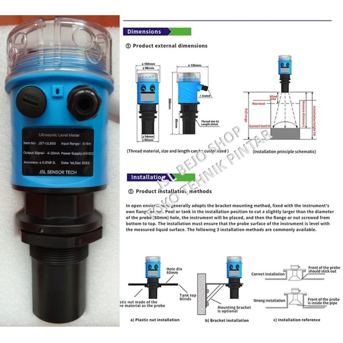 Jual Ultrasonic Water Level Sensor IP68 Waterof 4 20ma & RS485 | Shopee Indonesia