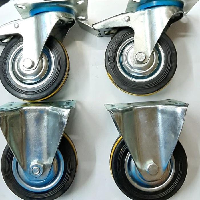 Jual roda trolley/roda karet/roda scaffolding 4 rem mati | Shopee Indonesia