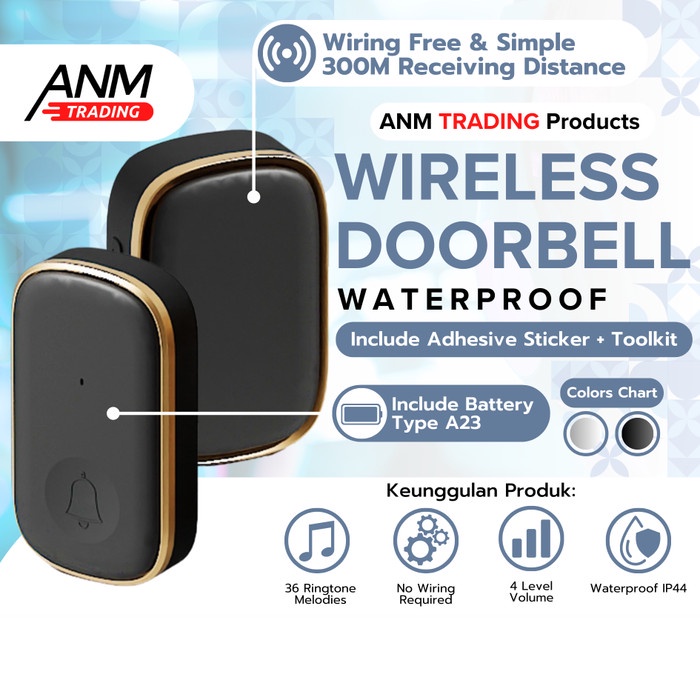 Jual WW- Bel Rumah Wireless Door Bell Waterproof IP44 1 Receiver With ...