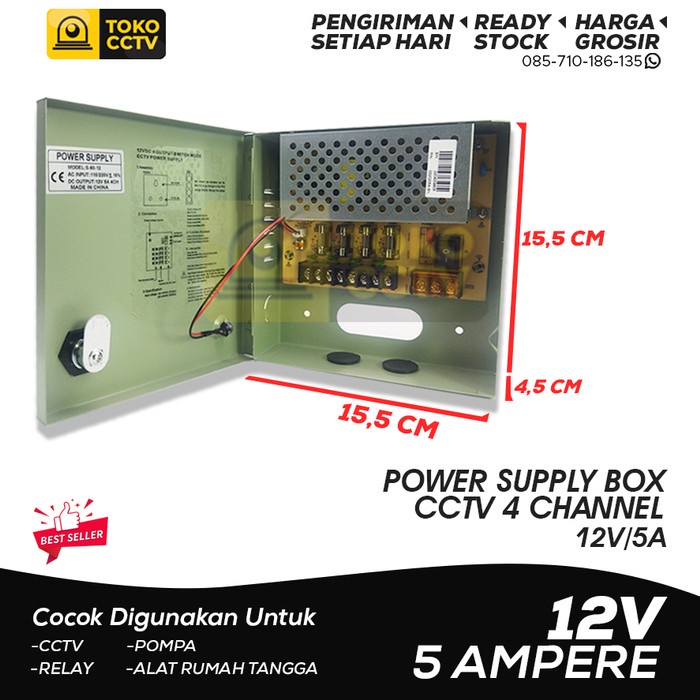 Jual POWER SUPPLY 5 A BOX PANEL / ADAPTOR PSU 12V 5A 4CH UNTUK CCTV ...
