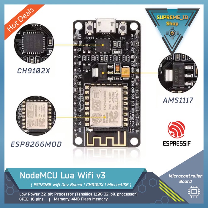 Jual NodeMCU Lua Microcontroller ESP8266 Wifi Wireless IoT Control Dev Board v.3 - CH340 / OEM ...