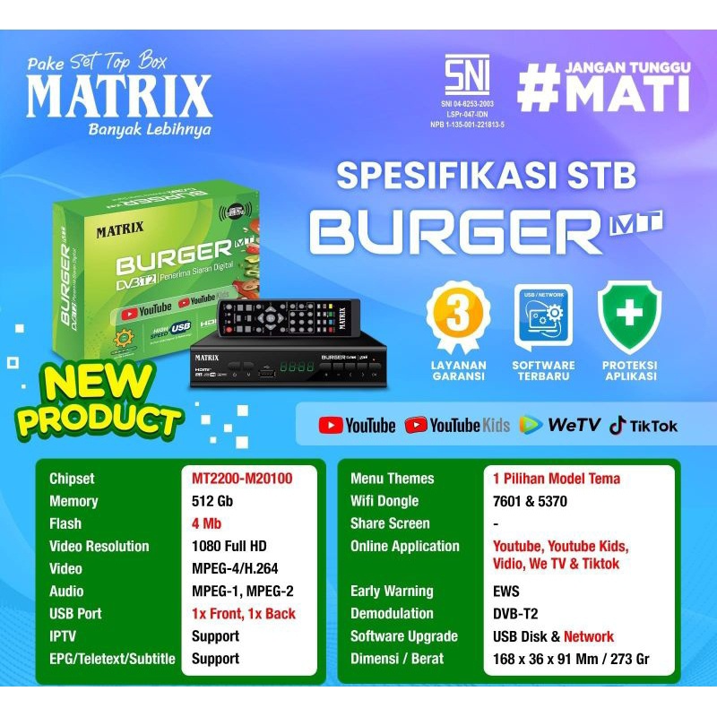 Jual Baru Stb Matrix Burger / Set Top Box Matrix Burger / Stb Matrix Apple Hd Dvb-T2 Penerima ...