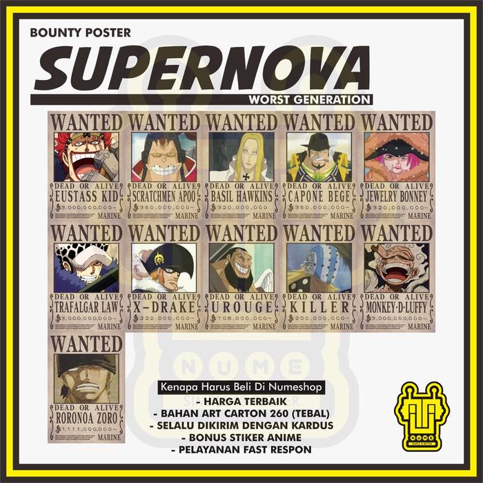 Jual New- 1set - Poster Bounty Wanted Anime One Piece Supernova Worst ...