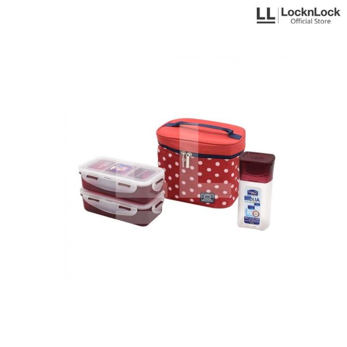 Jual Indo Home Mart - Locknlock Kotak Makan Lunch Box Set Dotted | Shopee Indonesia