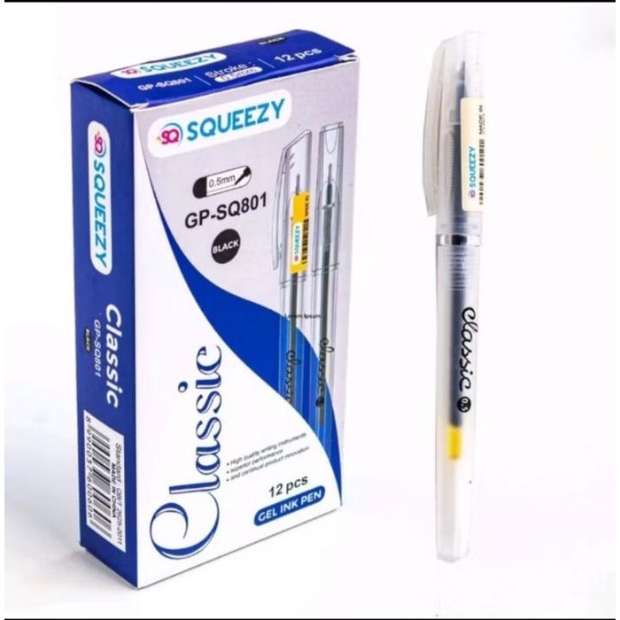 Jual Pulpen Gel Pen 1 Box 12 Pcs Classic Sq 801 Tinta Hitam 0,5 Mm ...