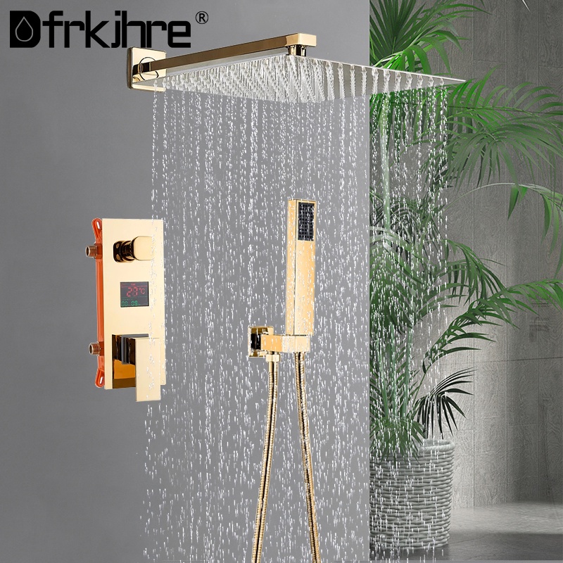 Jual BARU Gold Shower Faucet Set LED Digital Display Rain Waterfall ...