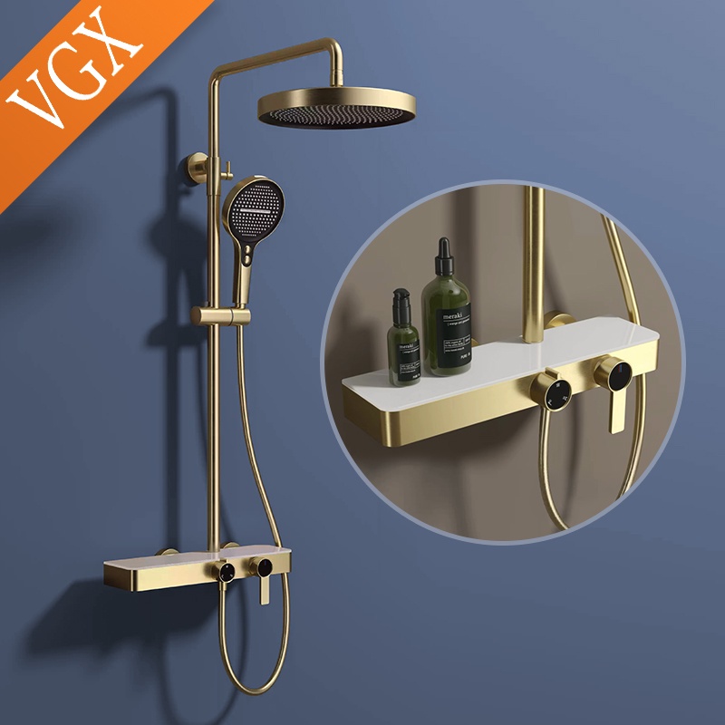 Jual VGX Gold Shower System Set Bathroom Shower Faucet Set 3-way ...