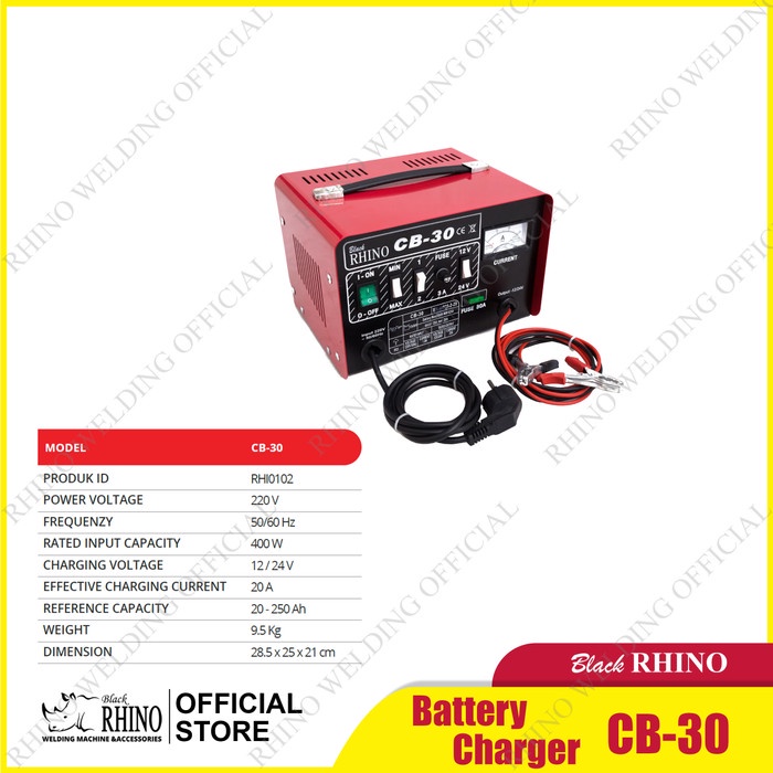 Jual RHINO BATTERY CHARGER - 220V CB 30 ORIGINAL | Shopee Indonesia