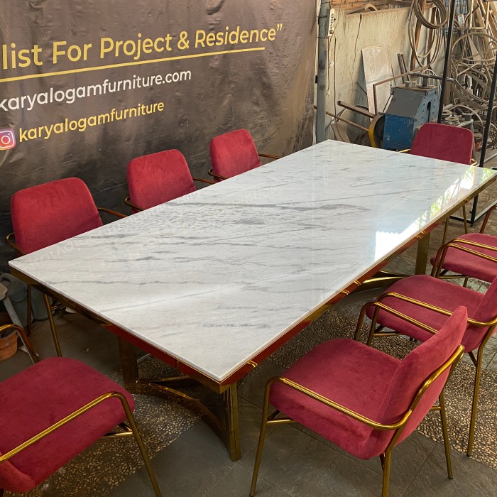 Jual Set Meja Makan Minimalis Stainless Top Marmer - Dining Table DT-55 ...