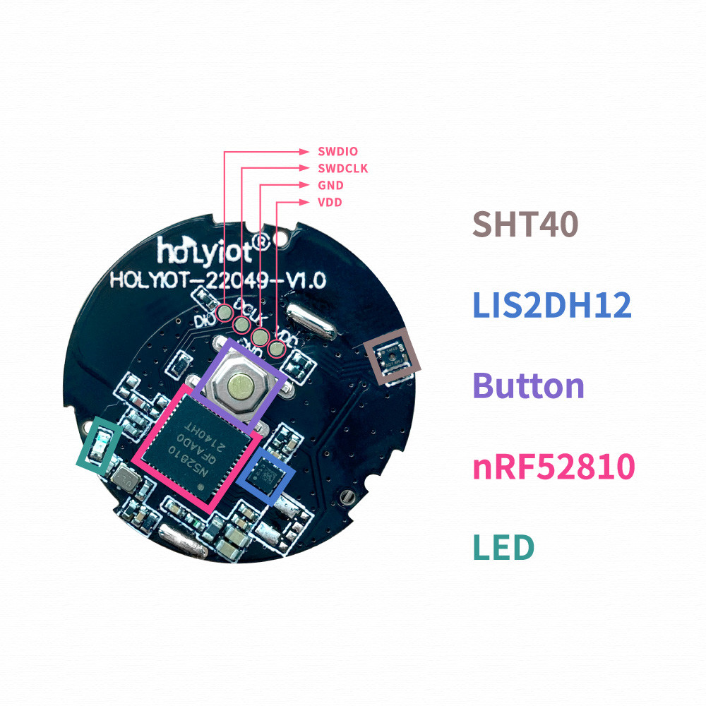 Jual Holyiot nRF52810 ibeacon tag Accelerometer SHT40 Temperature ...