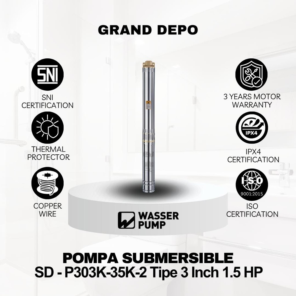 Jual Wasser Pompa Submersible SD-P303K-35K-2 Tipe 3 Inch 1.5 HP / Pompa ...