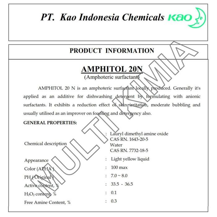 Jual Amphitol 20B - Lauryl Betaine - Foam Booster Busa Besar - Kao 1 Kg ...