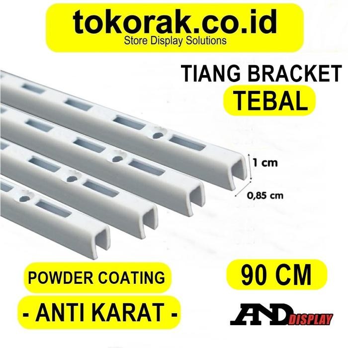 Jual TIANG BRACKET 90 CM REL BRAKET PUTIH 90CM RAK DINDING AMBALAN KACA ...
