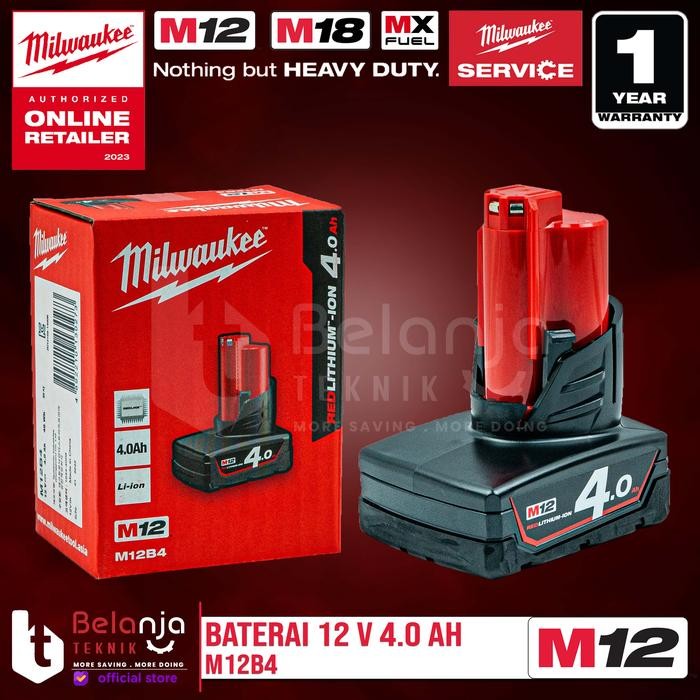 Jual Milwaukee Battery M12 B4 Baterai 12 Volt 4 AH 12V M12B4 REDLithium ...