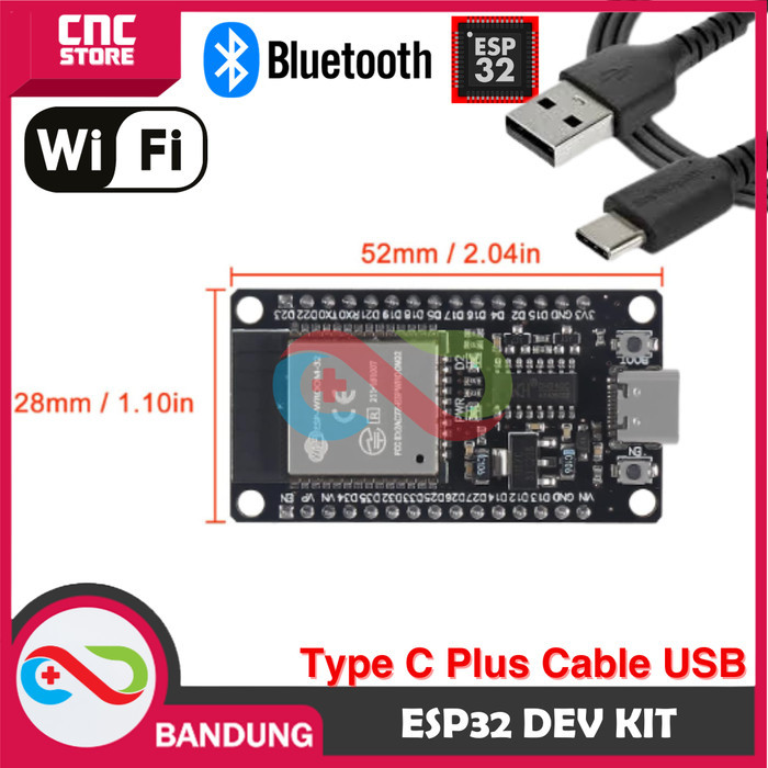 Jual JTTOP" ESP32 DOIT WIFI BLUETOOTH IOT DEVELOPMENT CH340 TYPE-C PLUS KABEL | Shopee Indonesia