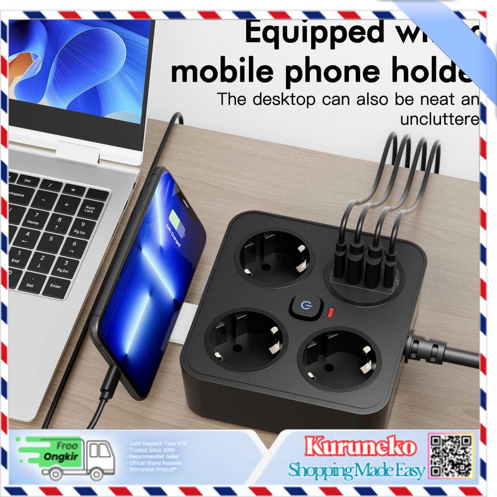 Jual Stop Kontak 3 Lubang USB Type C EU Plug 10A 250V 3250W - BKL-E34 | Shopee Indonesia
