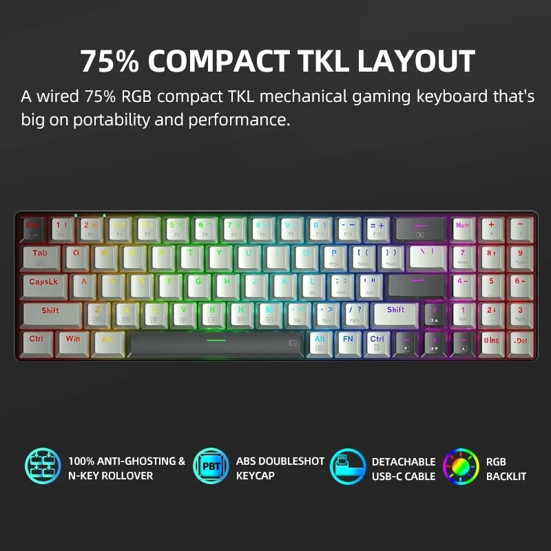 Jual THUNDEROBOT K78 TKL Mechanical Keyboard Wired RGB 78Key 75% Compact TKL Layout Hot ...