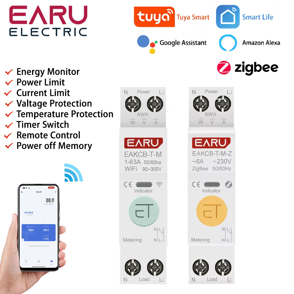 Jual NEW Tuya WiFi Zigbee Smart Circuit Breaker MCB 1P+N 63A Power ...