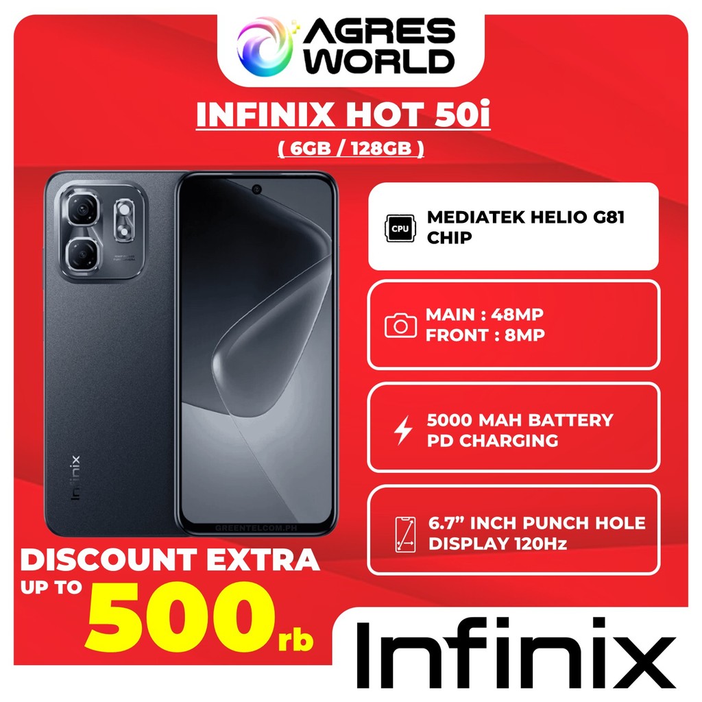 Jual INFINIX HOT 50I ( 6GB/128GB ) GARANSI RESMI | UP TO 12GB EXTENDED ...