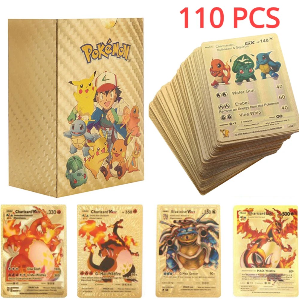 Jual 27-110Pcs Pokemon Gold Foil Card Vmax Gx Cards English French ...