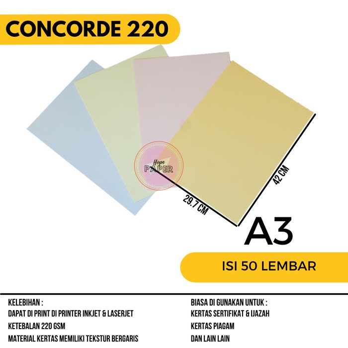 Jual Kertas Concorde A3 220 - isi 50 lembar / Concorde 220 | Shopee Indonesia