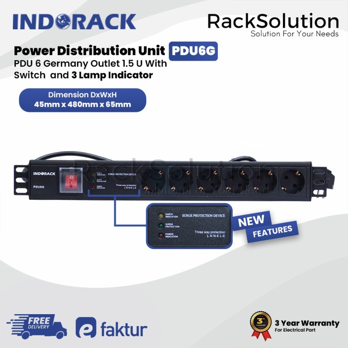 Jual PDU6G Indorack Power Distribution Unit PDU 6 Outlet Germany ...