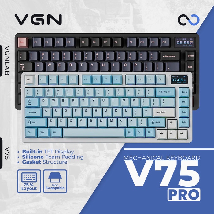 Jual VGN VXE ATK V75 / V-75 PRO Hotswap Gasket Mount 75% TFT Display Alu Wireless Mechanical ...